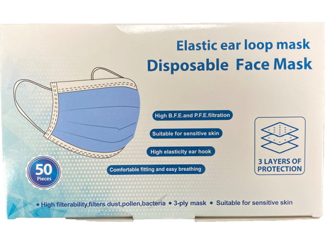 3-ply Elastic Ear Loop Disposable Face Mask (50pc/box)
